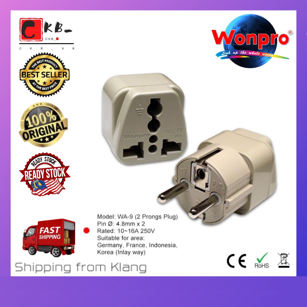 🔥Original🔥Taiwan Wonpro Universal Travel Adapter WA-9 (Germany, France, Indonesia, Korea ...