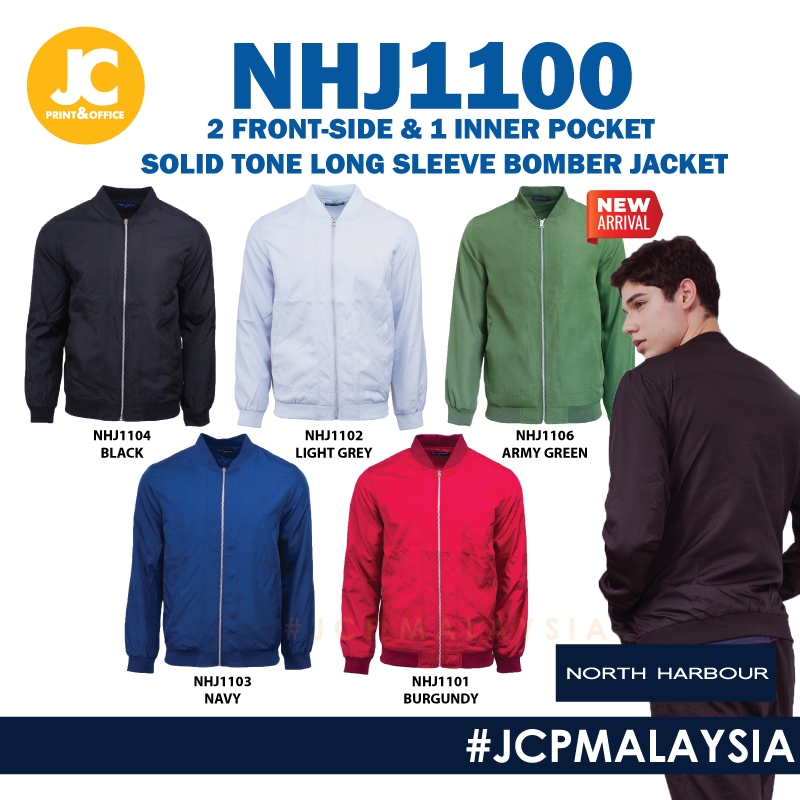 North Harbour Unisex Polyester Solid Tone LS Bomber Jacket - Black ...