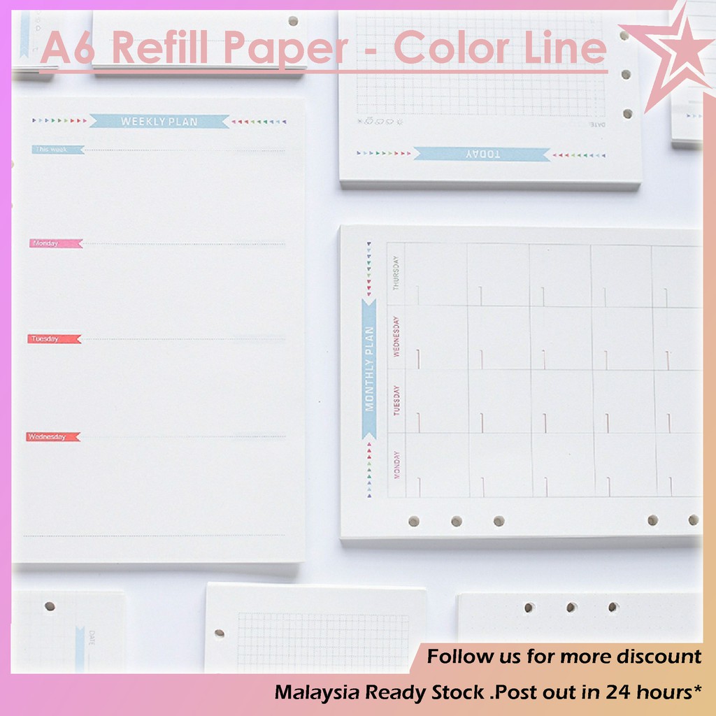 Clear Stock A5 A6 Refill Paper 6 holes Loose Leaf Notebook Diary ...