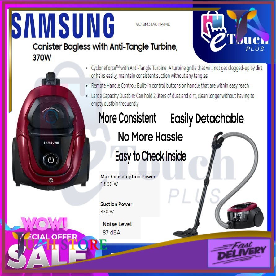 SAMSUNG 1800W [ VC18M31A0HP/ME ] BAGLESS VACUUM CLEANER VC18M31A0HP ...