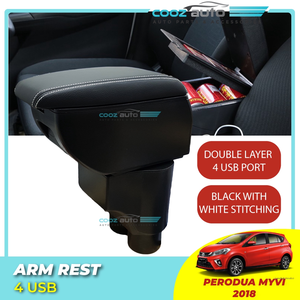 Perodua Myvi 2018 - 2026 Double Layer Arm Rest Armrest 4 USB Console ...