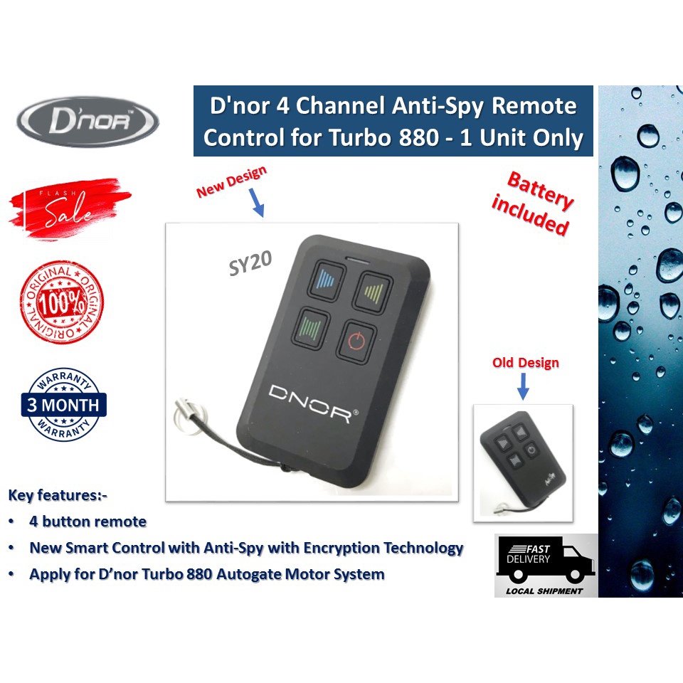Dnor Turbo 880 Autogate Motor 4 Channel Anti-Spy Remote Control (D'nor ...