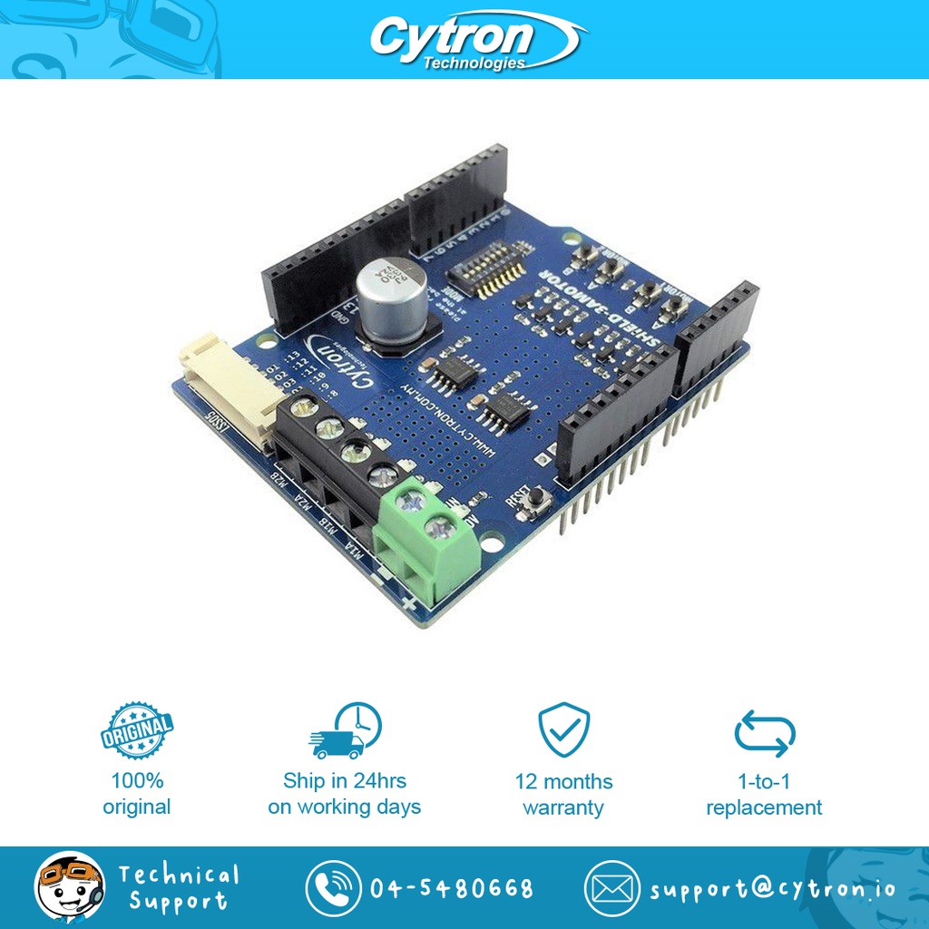 Cytron Motor Driver 1.2A (Max 3A) 7-30V 2 Channels Shield For Arduino ...