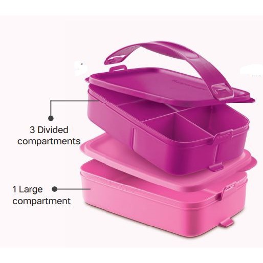 TUPPERWARE CLICK TO GO RECTANGULAR (2 TIERS) 900ml WITH HANDLE / TIFFIN ...