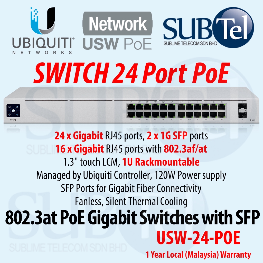 Ubiquiti USW-24-POE Gigabit Switch 24 Port 802.3at PoE+ USW POE with ...