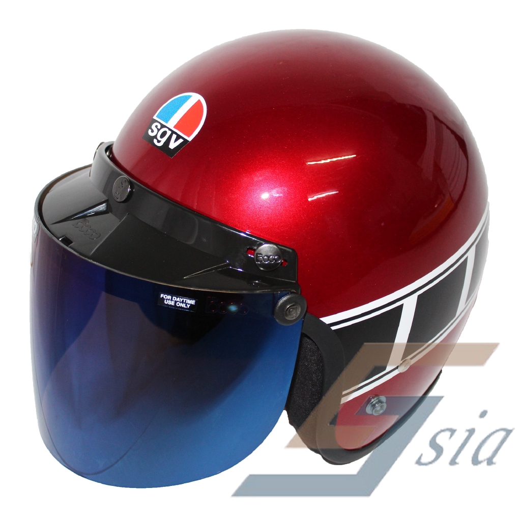 SGV Racing Stripes Helmet (Red)+Bikko Visor (Blue) | Shopee Malaysia