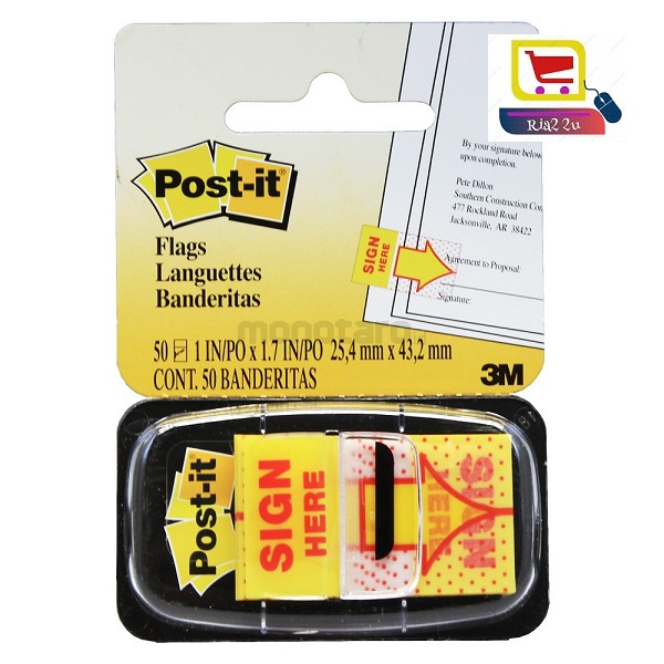 3M Post It Tape Flag 680-9 1x1.7 (50's) Post It Note - Sign Here ...