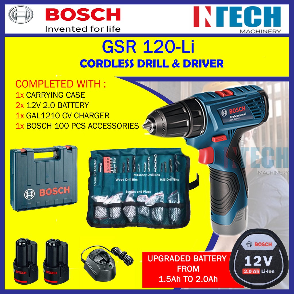 BOSCH GSR120-LI CORDLESS DRILL/DRIVER + 100PCS ACCESSORIES SET | Shopee ...