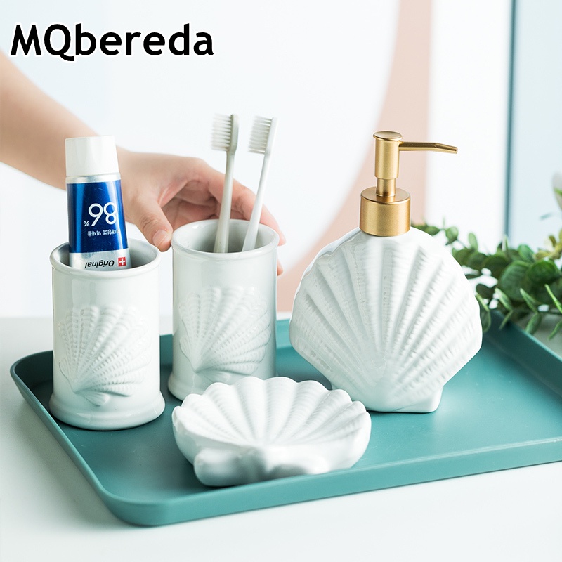 【Ready Stock】4pcs/set Nordic Ceramic Ocean Series Bathroom Set Hand ...