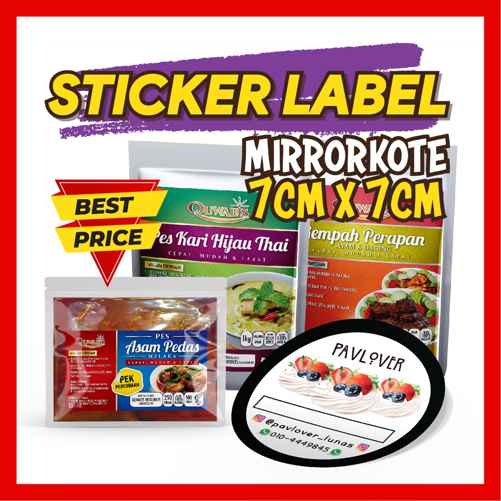 Sticker Label Produk - Mirrorkote Sticker (cut to shape) 7CM x 7CM ...