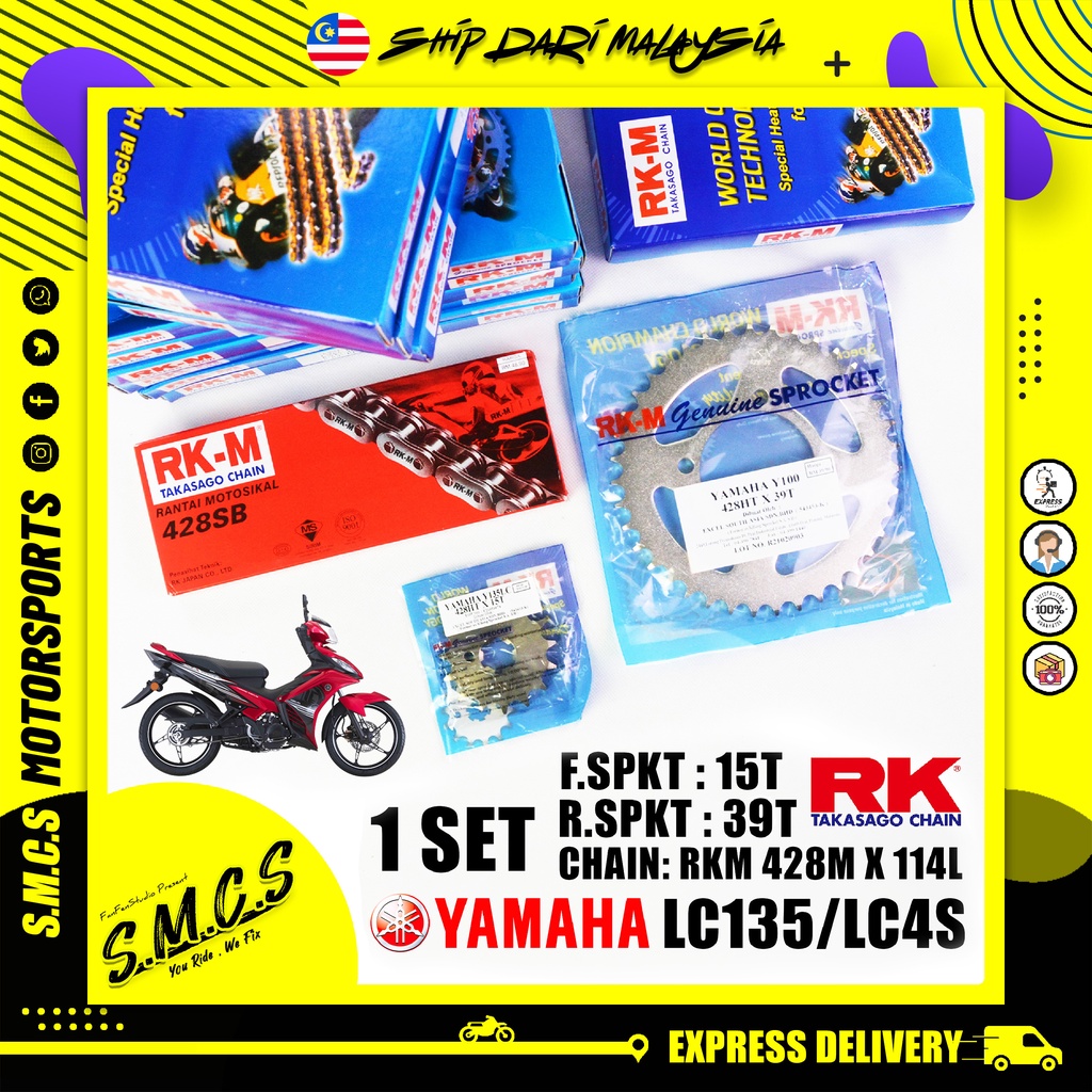 RKM Sprocket LC135 LCES Full Set Rantai Yamaha V1-V8 135LC (100% ...