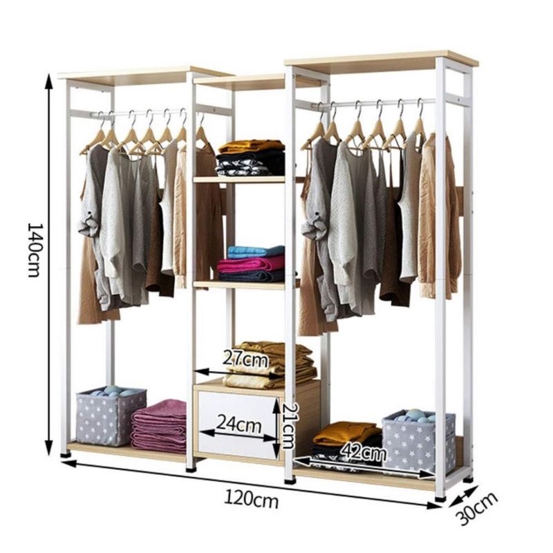 Rak baju kayu besi kukuh/open wardrobe IKEA/clothes hanging rack/rak ...