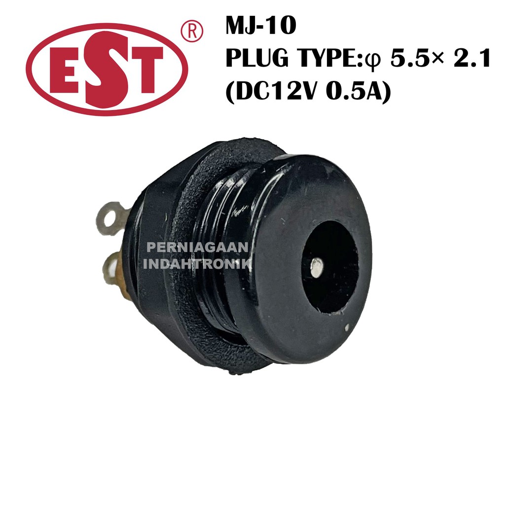 EST MJ-10 DC Power Jack Socket Round Hole Screw Nut Panel Mounting ...
