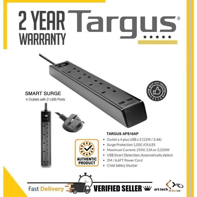 Fast Shipping > Targus Smart Surge 6 Outlet 4 USB Port/4 Outlet 2 USB ...