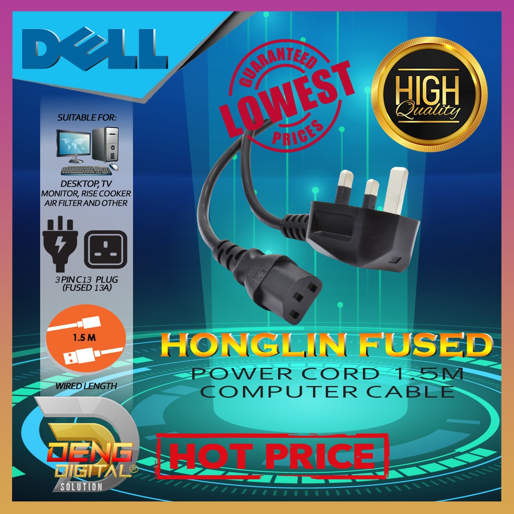 Honglin Fused Power Cord 1.5 Meter With Fuse Malaysia Plug | Shopee ...