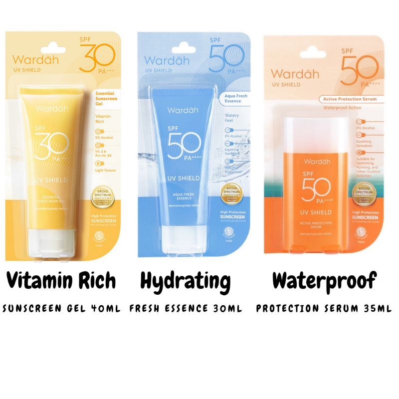 Wardah UV Shield Essential Sunscreen Gel 40ml / Fresh Aqua Essence 35ml ...