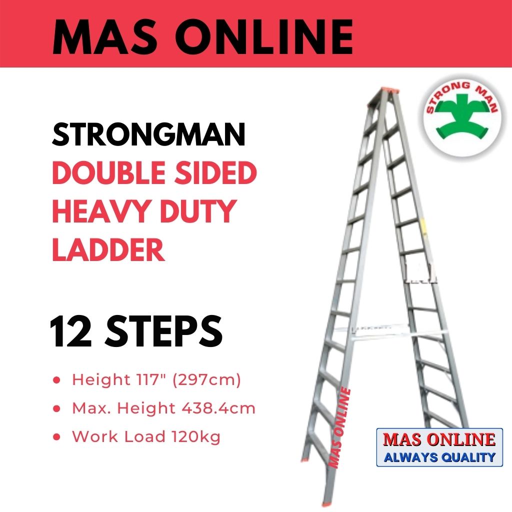 Strongman Double Sided Ladder Heavy Duty Aluminium Step Ladder 5/6/7/8 ...