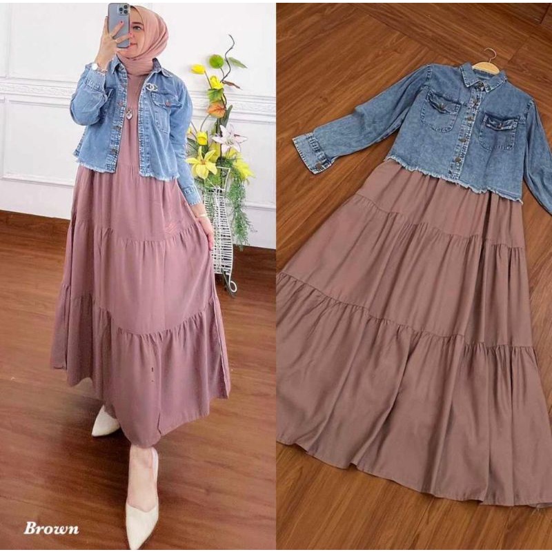 Hq Import midi dress set outer jeans | Shopee Malaysia