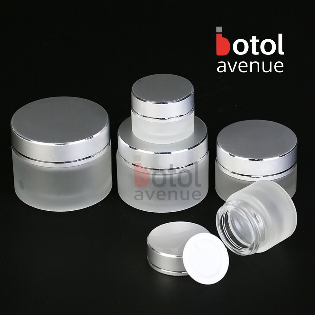 READY STOCK Frosted Glass Jar Cream Jars Sliver/Gold Aluminium lid 10g 20g 30g 50g empty ...