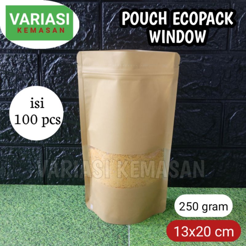 Contents 100 Standing Pouch Paper Ecopack Window 250 Grams 13-20 cm ...