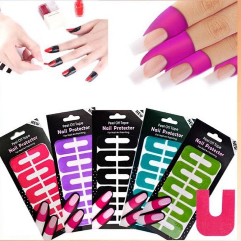 (RANDOM COLOUR) Nail Anti Overflow Adhesive Sticker U-shaped Finger ...