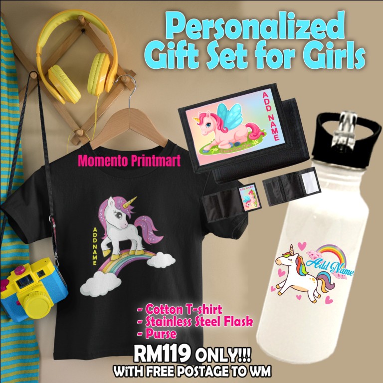 Personalized Gift Set for Girls and Boys - Cotton T-shirt, Stainless ...
