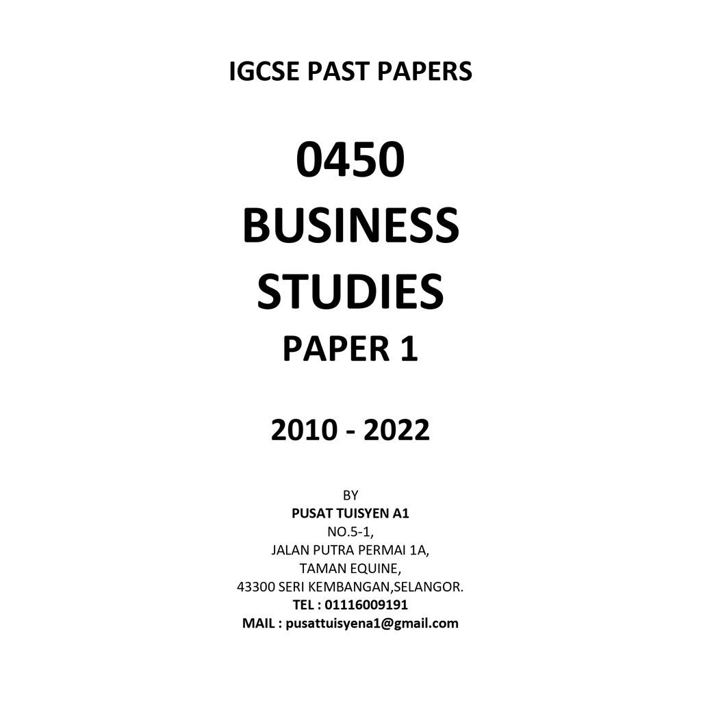 IGCSE PAST PAPER BUSINESS STUDIES 0450 [YEAR SELECTION] [2010 - 2023 ...