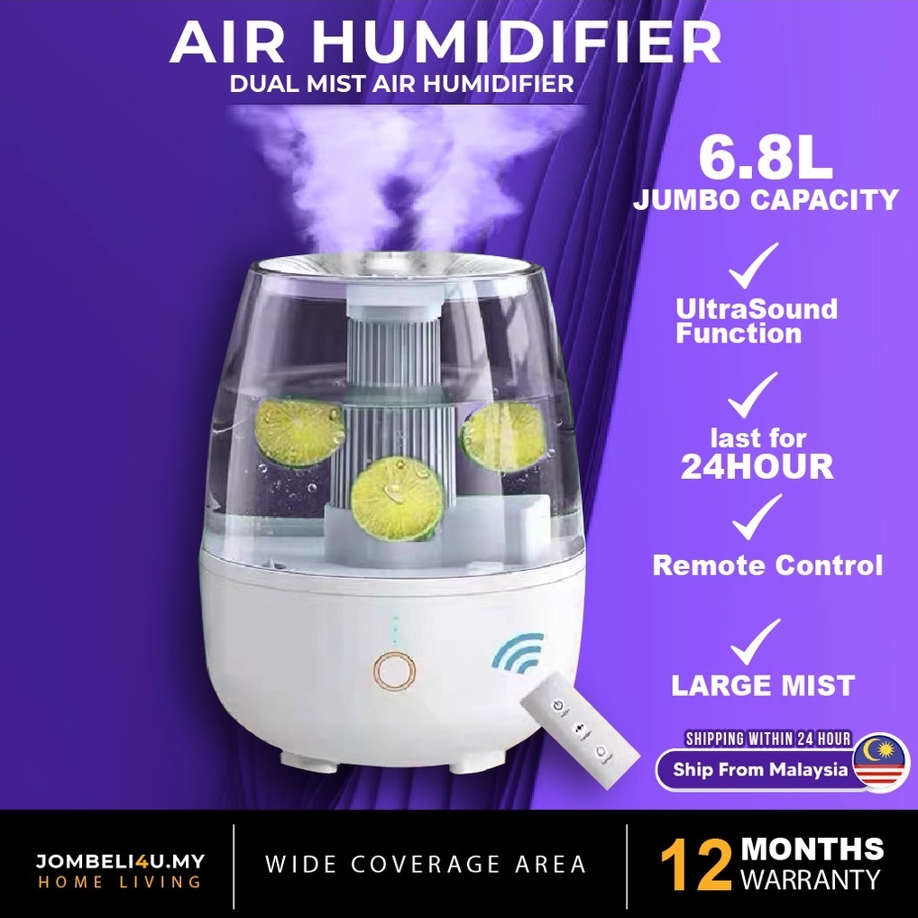 6.8L Heavy Fog Double Nozzle Home Air Humidifier Diffuser Ultrasonic ...