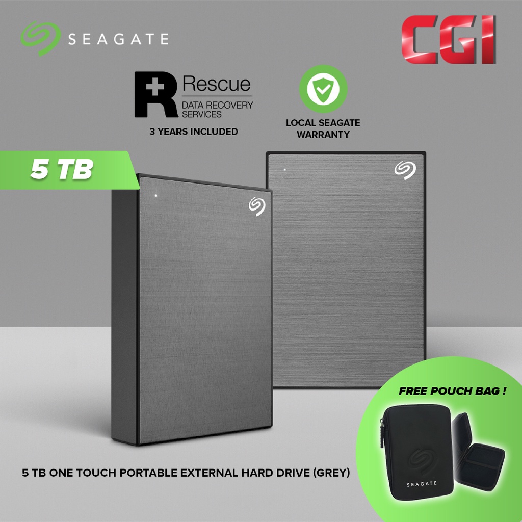 Seagate 5TB One Touch Portable W Rescue External Hard Drive - Grey ...