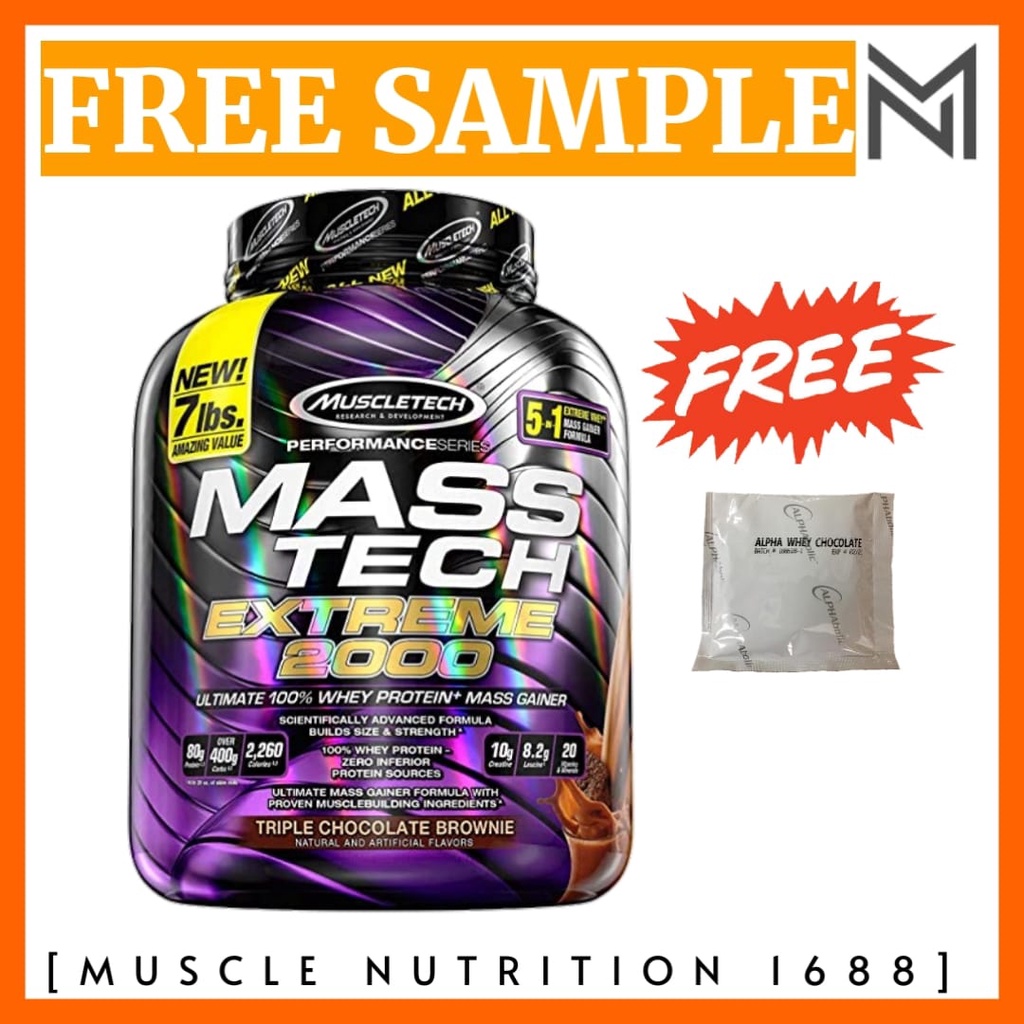 MuscleTech Mass Tech Extreme 2000 7lbs (Free Sample) - mass gain, weight gain, sport nutrition ...