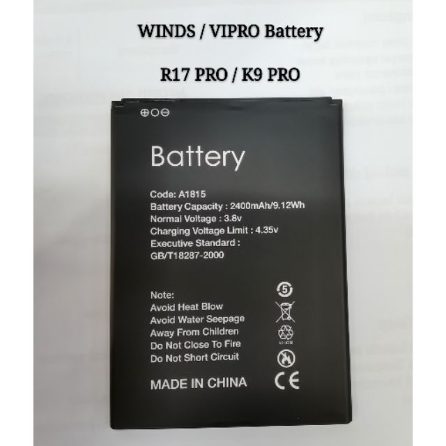 🔥2020🔥BATTERY A1815 WINDS VIPRO R17 PRO K9 PRO ORIGINAL HIGH QUALITY ...