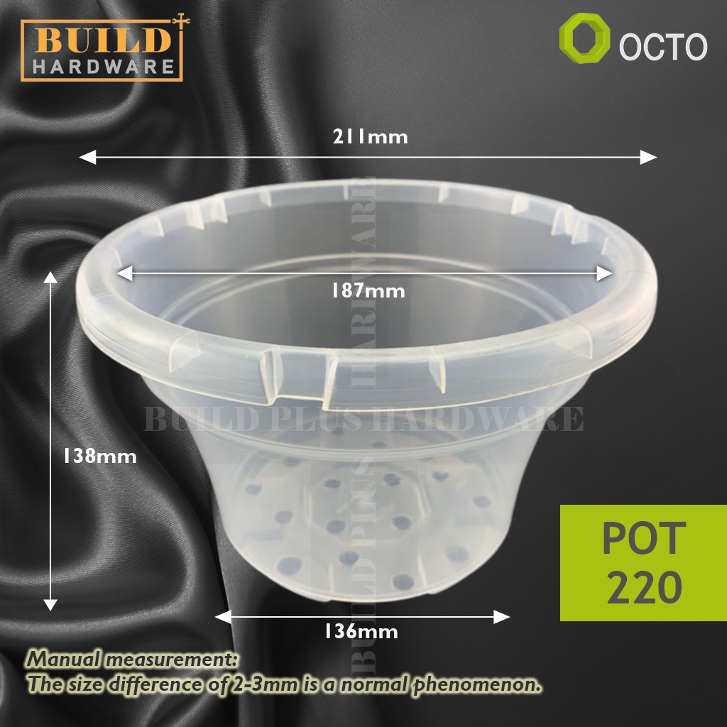 OCTO Plastic Plant Flower Pot Transparent 120/150/170/220 Saucer Hanger ...