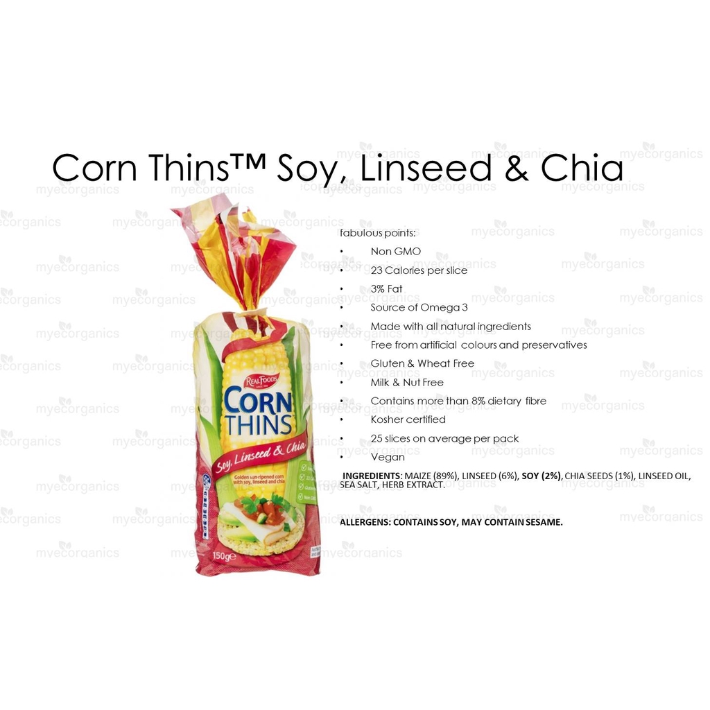 Real Food Corn Thins™ (Soy linseed & Chia/Multigrain/Original) 150gm ...