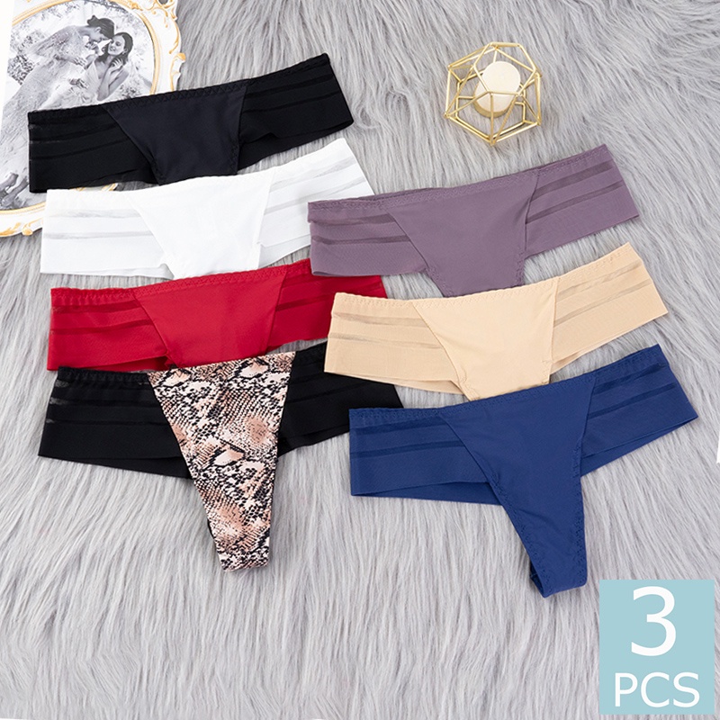 3PCS/Set Women Sexy Patchwork Panties Ultra Thin Seamless Thong ...