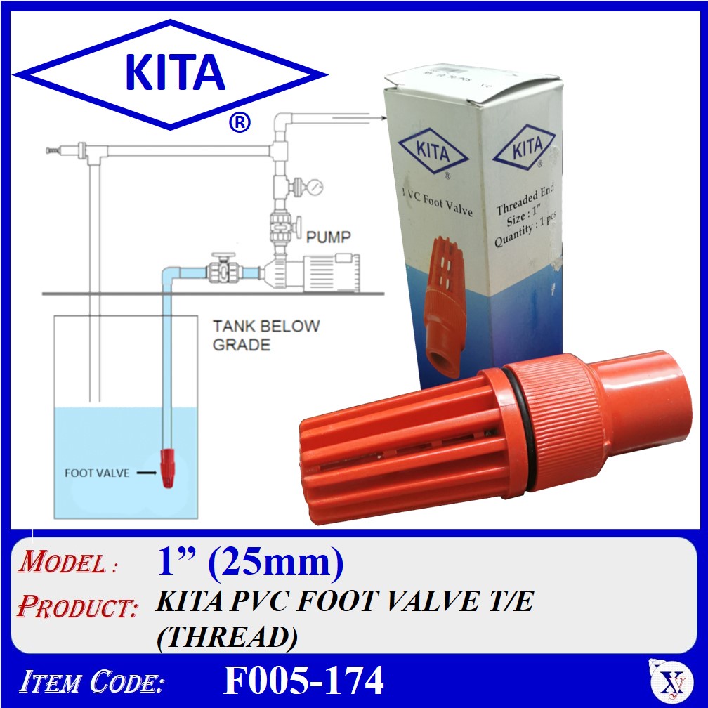 F005-174 1" KITA PVC FOOT VALVE FEMALE THREAD (T/E) (End Water Pump ...