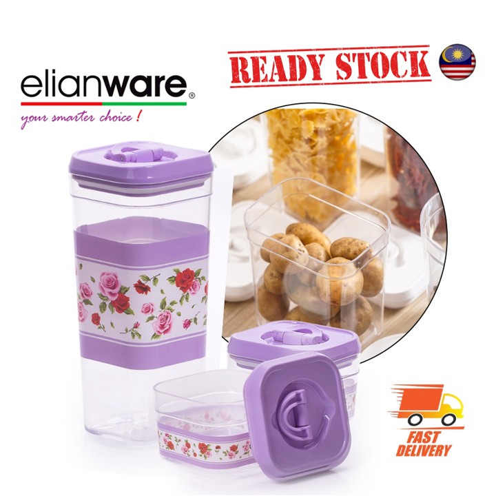 ELIANWARE AIRTIGHT LID LOCK FLOWER SERIES SQUARE CANISTER FOOD ...