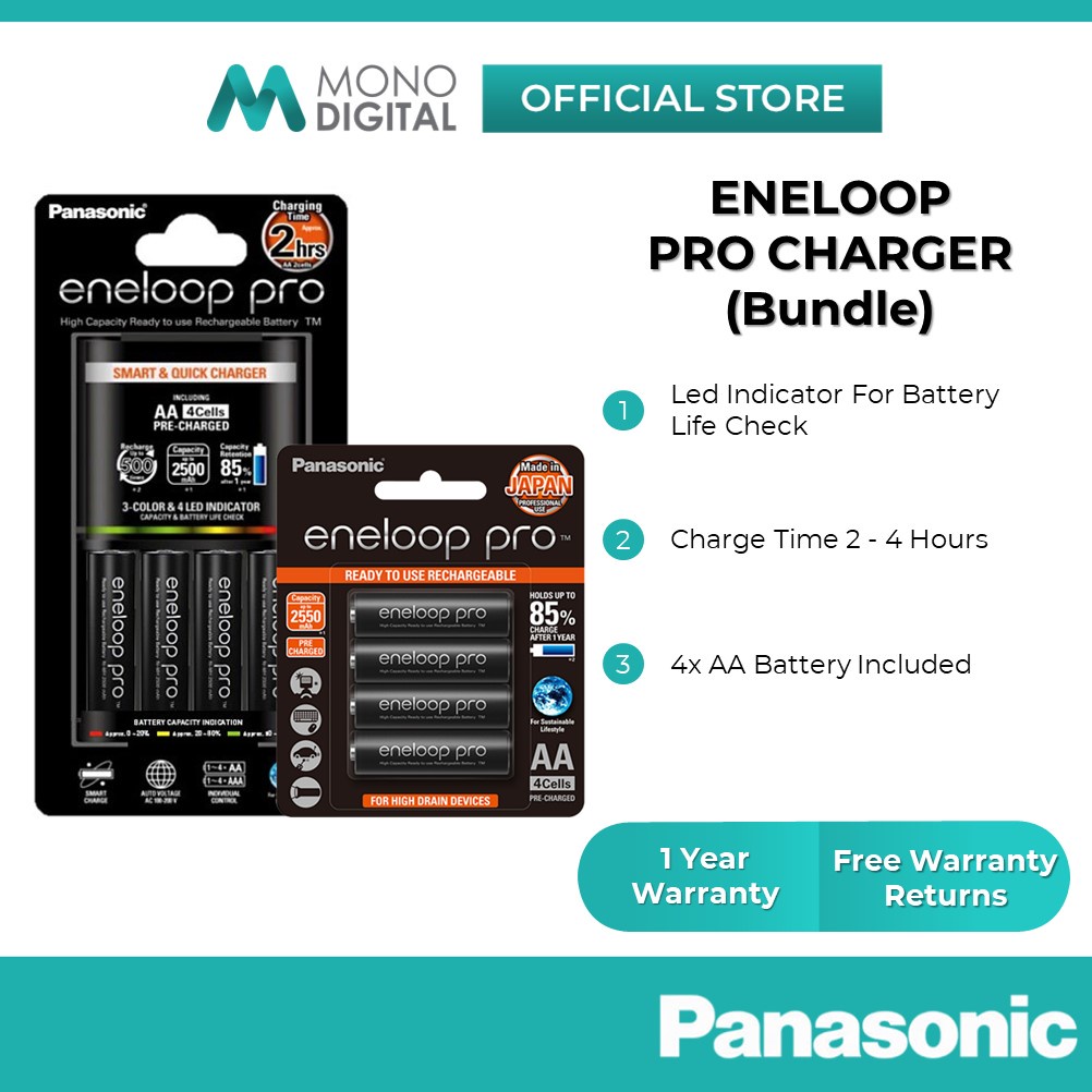 Panasonic Eneloop Pro Battery Charger Smart & Quick Charger + Eneloop ...