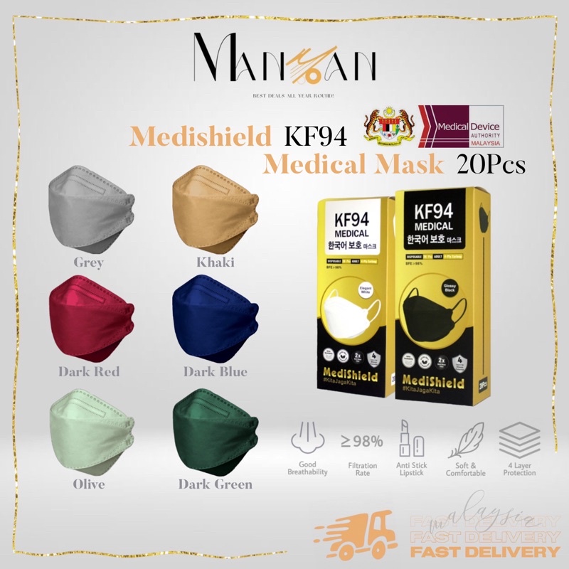 𝗠𝗘𝗗𝗜𝗦𝗛𝗜𝗘𝗟𝗗 KF94 Medical Grade Individual Packing KF94 KF99 MDA Approved ...