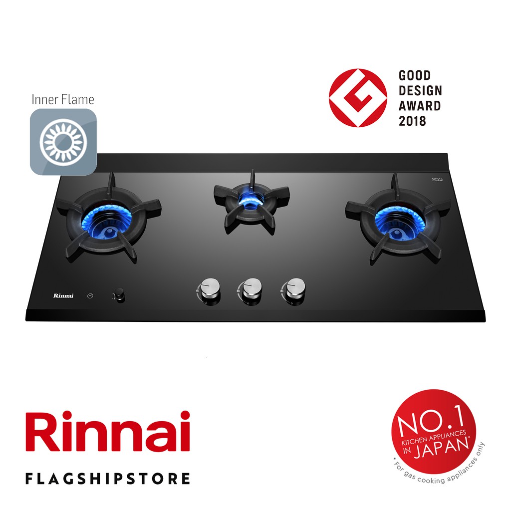 Rinnai Inner 3-Burner Built-in Gas Hob - Black (86cm) RB-3CGT | Shopee Malaysia