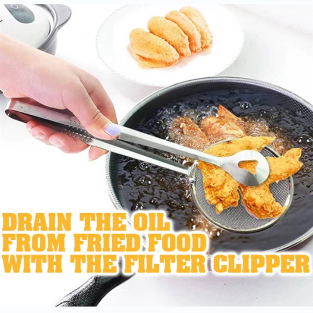 Frying Tong Oil Strainer Penyepit dan Penapis Minyak Gorengan Serbaguna ...