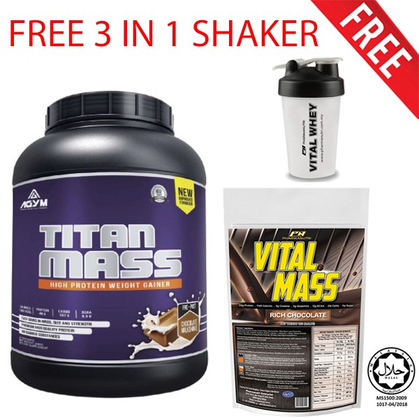 Titan MASS Weight Gainer 2kg 🖐 Vital Mass Jakim HALAL 1kg 0g Sugar Whey ...