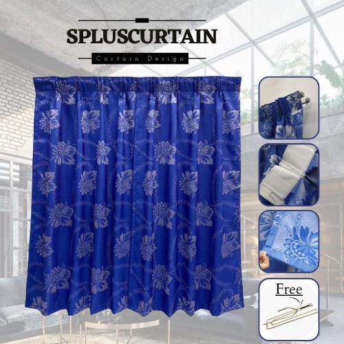 [LAGENDA#1] Curtain BLUE*Corak Bunga Besar Silver🌺Langsir Raya BIRU ...