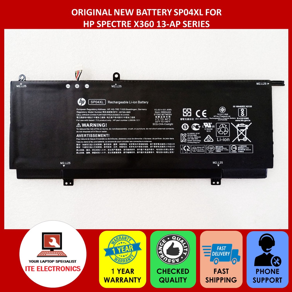ORIGINAL NEW SP04XL HP SPECTRE X360 13-AP 13T-AP TPN-Q204 TPN-Q203 SERIES BATTERY 61.4Wh ...