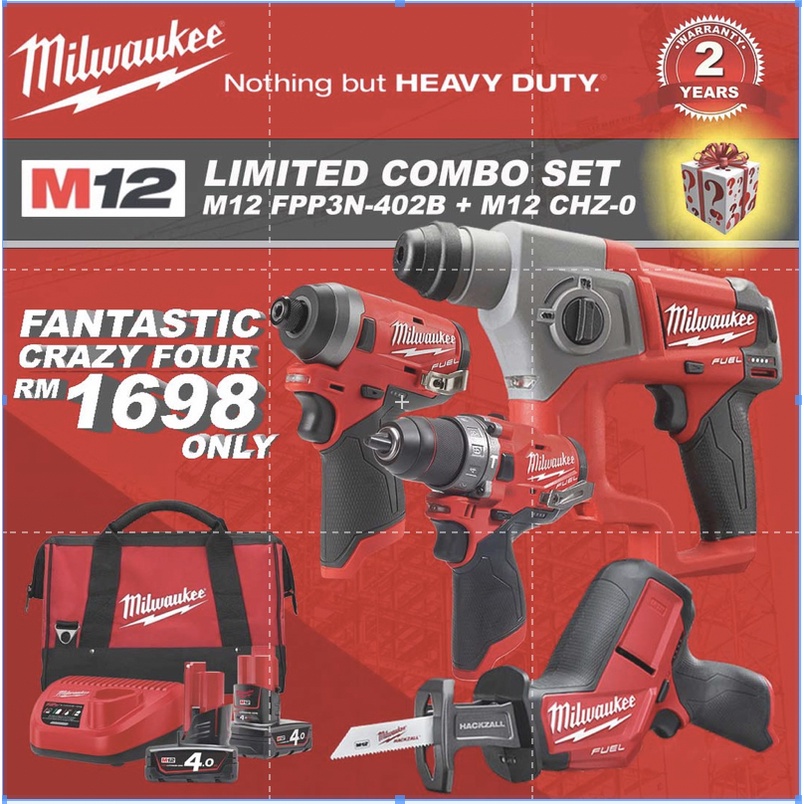 Milwaukee Mega Combo 4pcs | M12 Limited Combo Set | Shopee Malaysia