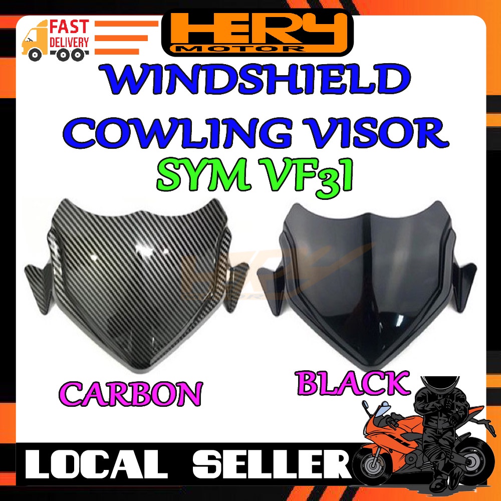 VISOR COWLING WINDSHIELD SYM VF3i VF3I VF3-I BLACK / CARBON UNTUK SYM ...