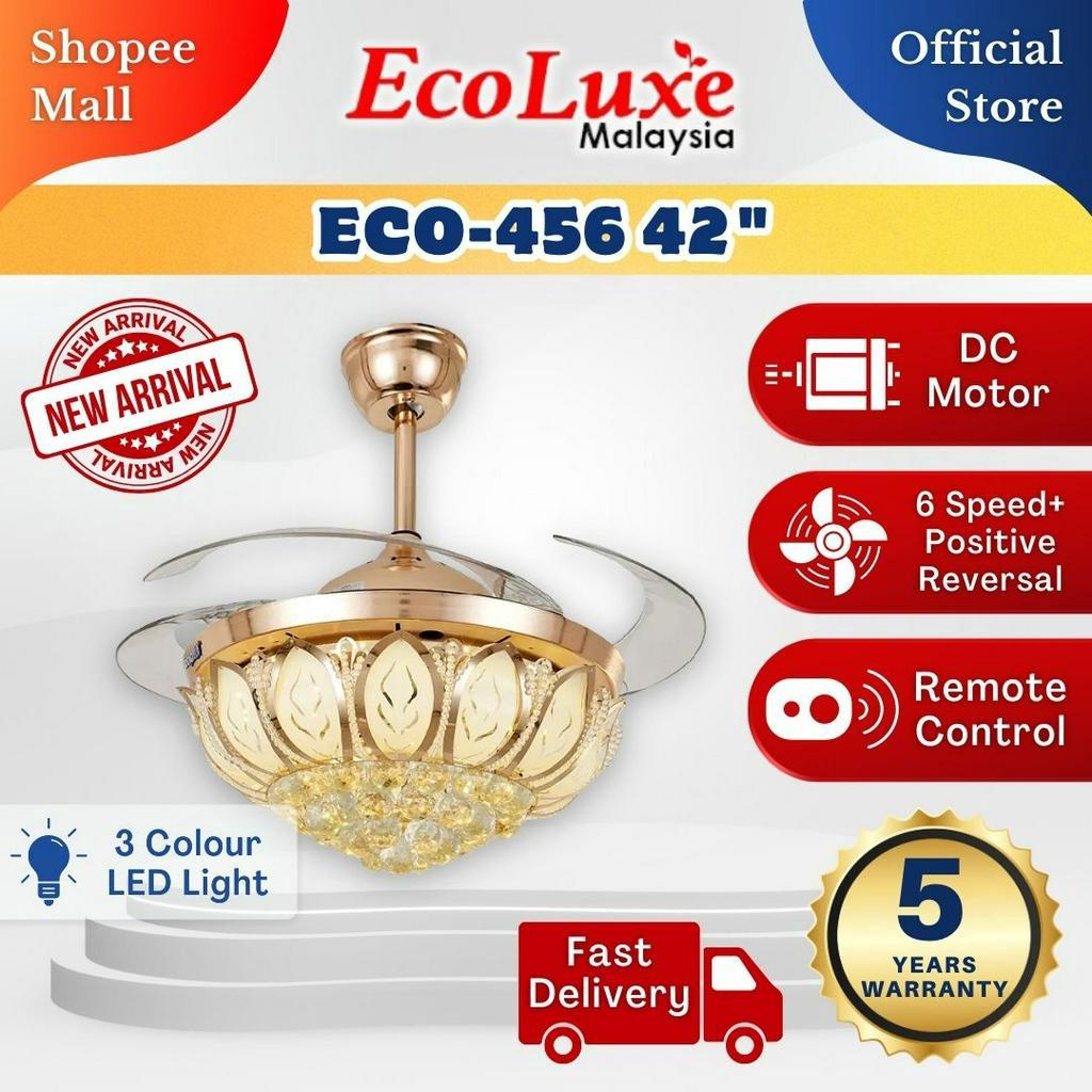ECOLUXE Crystal Chandelier DC Ceiling Fan Invisible Blades with 3 ...