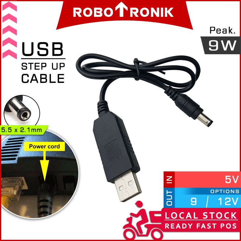 DC Power Step-Up USB Cable 5V > 9V / 12V, Portable Power-bank boost ...