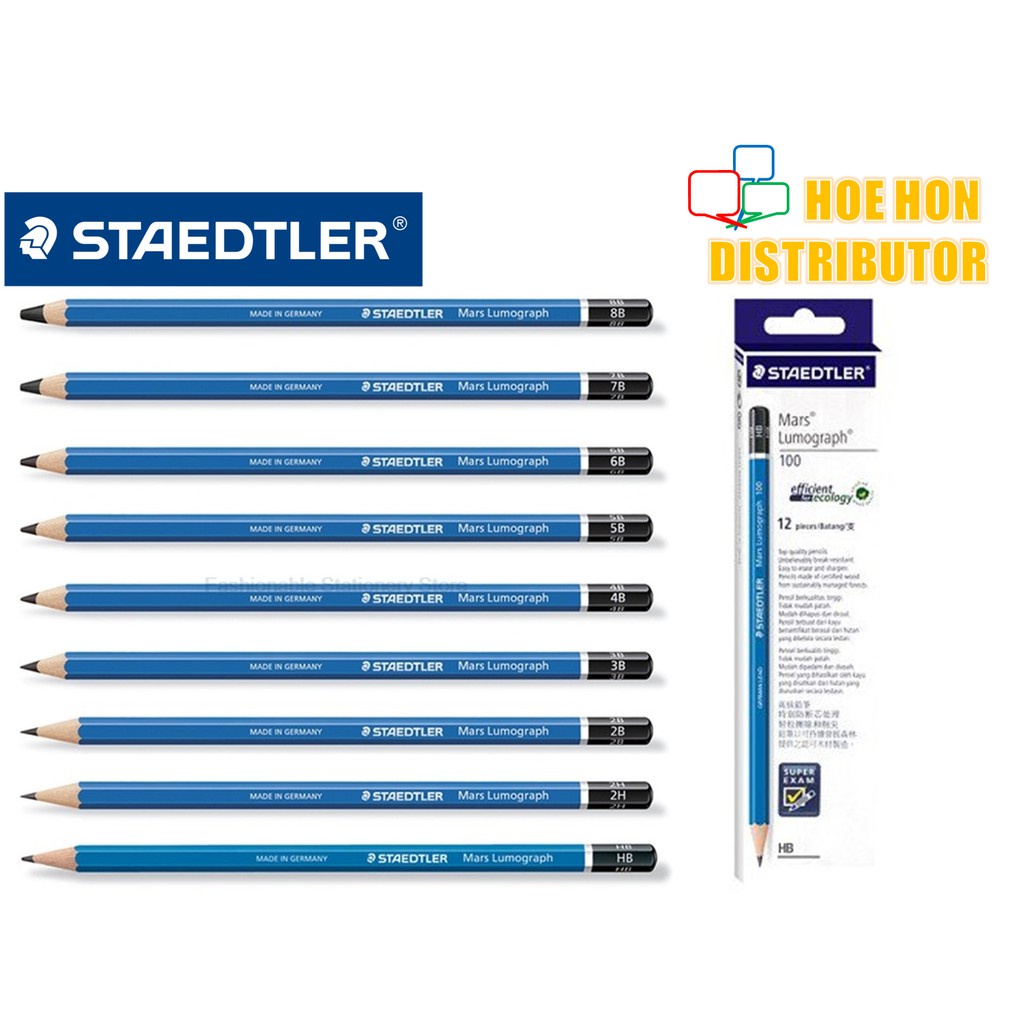 (1PCS) Staedtler Mars Lumograph Pencil 100 8B 7B 6B 5B 4B 3B 2B B HB H 2H 3H 4H 5H 6H | Shopee ...