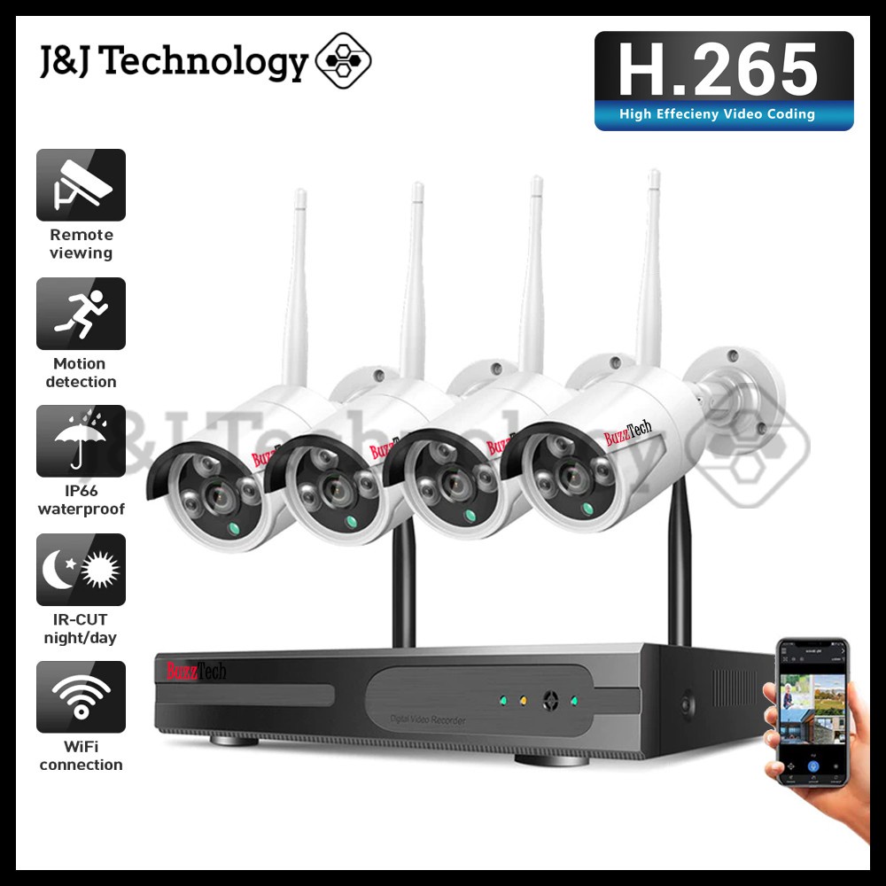 JNJ Technology 4CH Wireless NVR CCTV Outdoor FULL HD 1296P IP Camera 4 ...