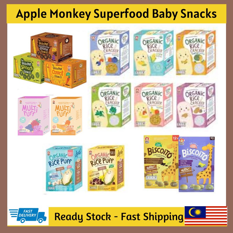 [APPLE MONKEY] Apple Monkey Organic Rice Cracker (7 - 12m) | Shopee ...